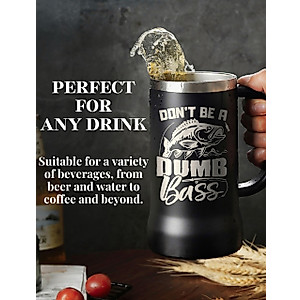 Onebttl Bass Fishing Gifts for Men, Stainless Steel Beer Stein Tumbler, 24oz Beer Mug with Lid for Father's Day, Christmas - Don't Be