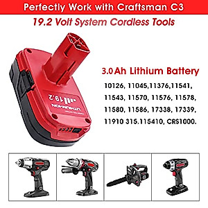 19.2V Lithium Replacement Battery Compatible with Craftsman 19.2 Volt XCP C3 130279005 1323903 11375 130211004 315.115410 315.11485 315.113753 Cordless Power Tools