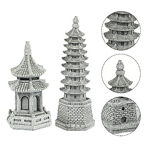 generic 2Pcs Miniature Pagoda Hexagon Figurines Mini Pagoda Statue for Garden Patio Bonsai Micro Landscape Decorations