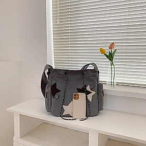 Cute Kawaii Messenger Bag Canvas Crossbody Bag Aesthetic Shoulder Bag for Women Men Flap Messenger Bag with Pockets