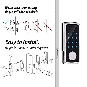 Front Door Keyless Entry Door Locks Deadbolt Locks with Keypads, Bluetooth Door Locks Touchscreen APP Keyless Door Locks for Apartment Home Hotel Office, Auto Lock