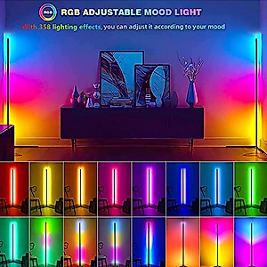 LED Corner Floor Lamp, 150CM RGB Smart Floor Lamps Colour Changing Standing Lamp Floor Light with App/Remote Control Music DIY Mode Dimmable Mood Lighting for Living Room Bedroom Gaming Room