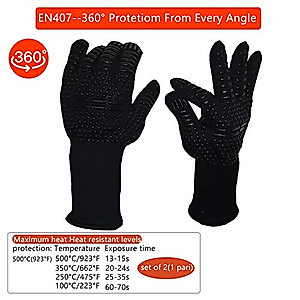 BBQ Grill Gloves, 932°F Extreme Heat Resistant Oven Mitts, Silicone Non-Slip Kitchen Cooking Gloves for Barbecue, Cooking, Baking, Grilling, BBQ, 1 Pair