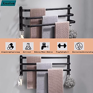Towel Rails Wall Mounted with 2 Hooks Space Aluminum Towel Rack Bathroom,Drilling and No Drilling Towel Holder for Bathroom Hotel Kitchen Black 3 Layer 80cm