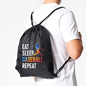 Pishovi Eat Sleep Baseball Repeat Drawstring Waterproof Backpack, Baseball Sports Bag for Man Women, Baseball Player Gifts, Baseball Gift for Baseball Lover Baseball Fan, Baseball Lover Gift Idea