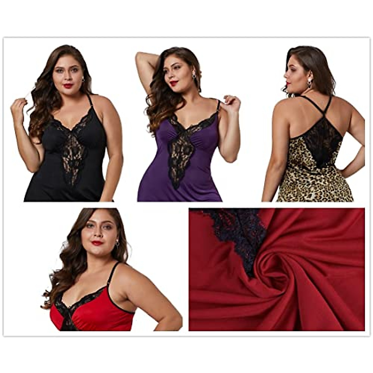 lime flare Women Sexy Plus Size Lace Trim Babydoll Chemise Criss Cross Back Lingerie Dress Sleepwear (2X-Large(US 18-20),Christmas red with satin bow detail)