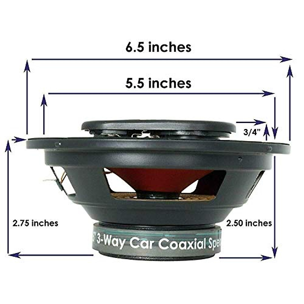 Audiobank 4X 6.5-Inch 800 Watts Peak Power Handling Total 3-Way Red Car Audio Stereo Coaxial Speakers Rubber Coated Cloth Speaker Surround Sensitivity -90dB -AB1670