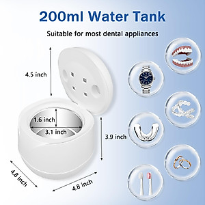 Ultrasonic Retainer Cleaner Machine - 45kHz Deep Cleaning for Dentures, Aligners, Mouth Guards, Whitening Trays, Toothbrush Heads, and Braces 200ML Portable Ultrasonic UV Retainer Cleaner for Dentures
