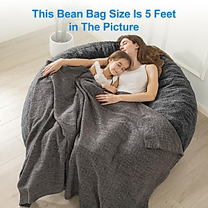 WhatsBedding [Sherpa Fabric] Bean Bag Chair: 3 ft Memory Foam Bean Bag Chairs for Teens/Kids with Filling,Ultra Soft Faux Fur Fabric, Large Bean Bag with Filler for Living Room,3 Foot,Dark Grey