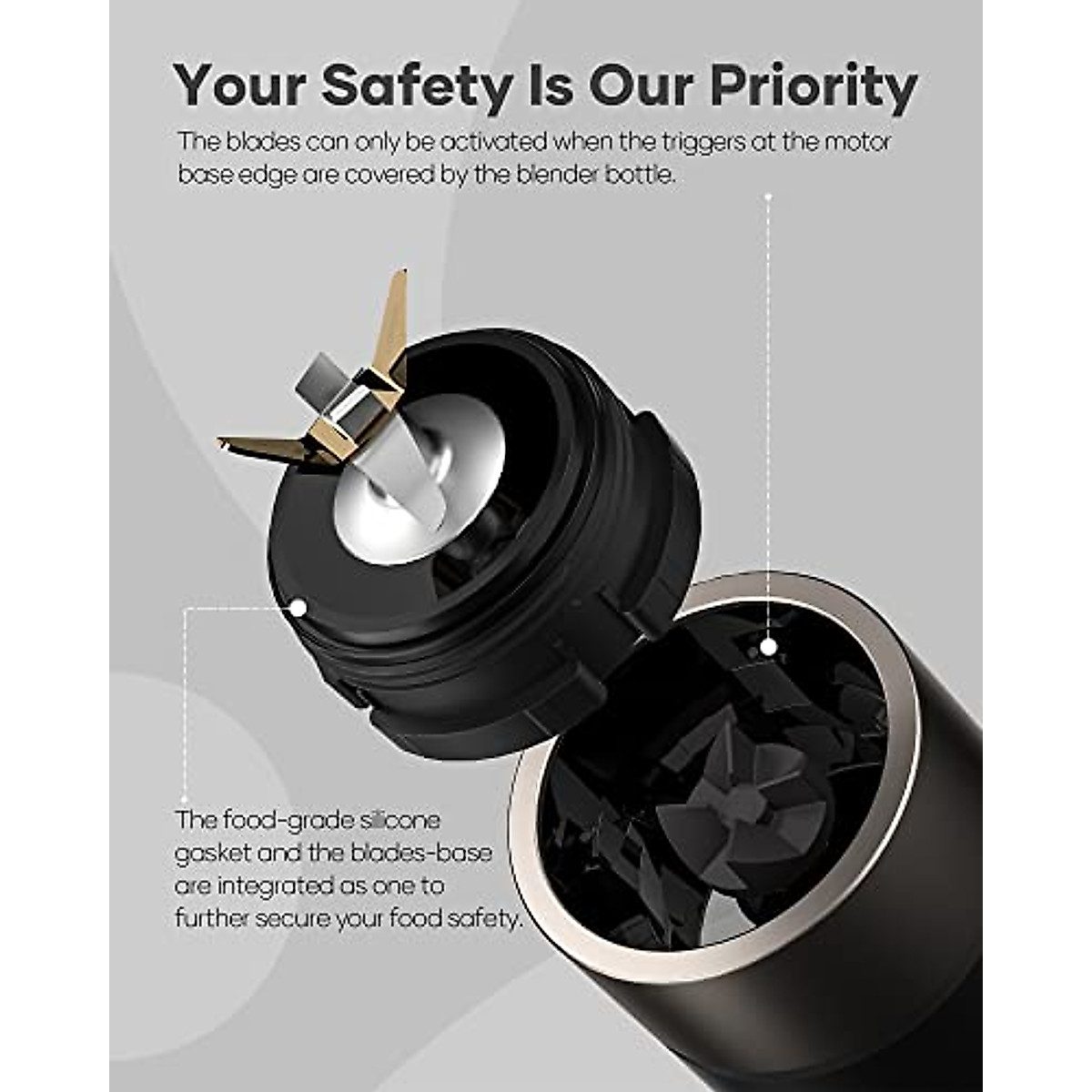 Cocinare 1100W Portable Blender, Personal Blender for Shakes and Smoothies, 6 Titanium Blades, 16 Oz To-Go Sports Bottle, 500+ Online Recipes, for Kitchen, Frozen Fruit, Ice, Nut (Black)