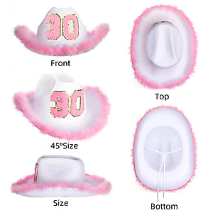 JUSTOTRY 30th Birthday Pink Cowboy Hat - 30TH Birth day Outfit Gifts for Women Cowgirl Hats with Wide Brime for 30th Birthday Decorations