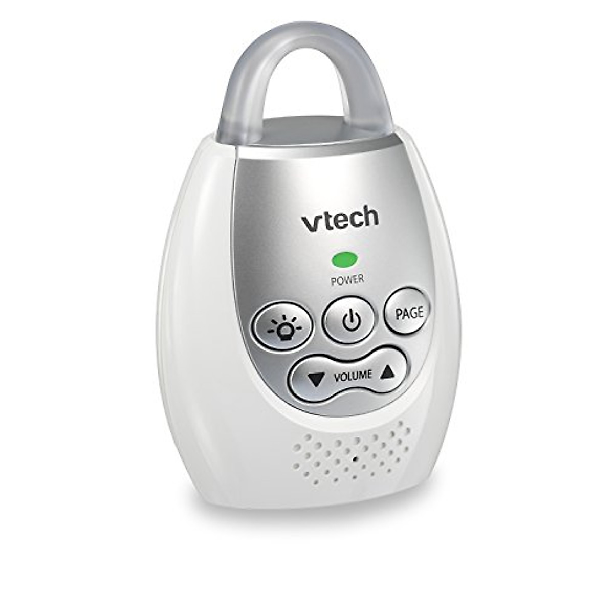 VTech DM221 Audio Baby Monitor with up to 1,000 ft of Range, Vibrating Sound-Alert, Talk Back Intercom & Night Light Loop, White/Silver