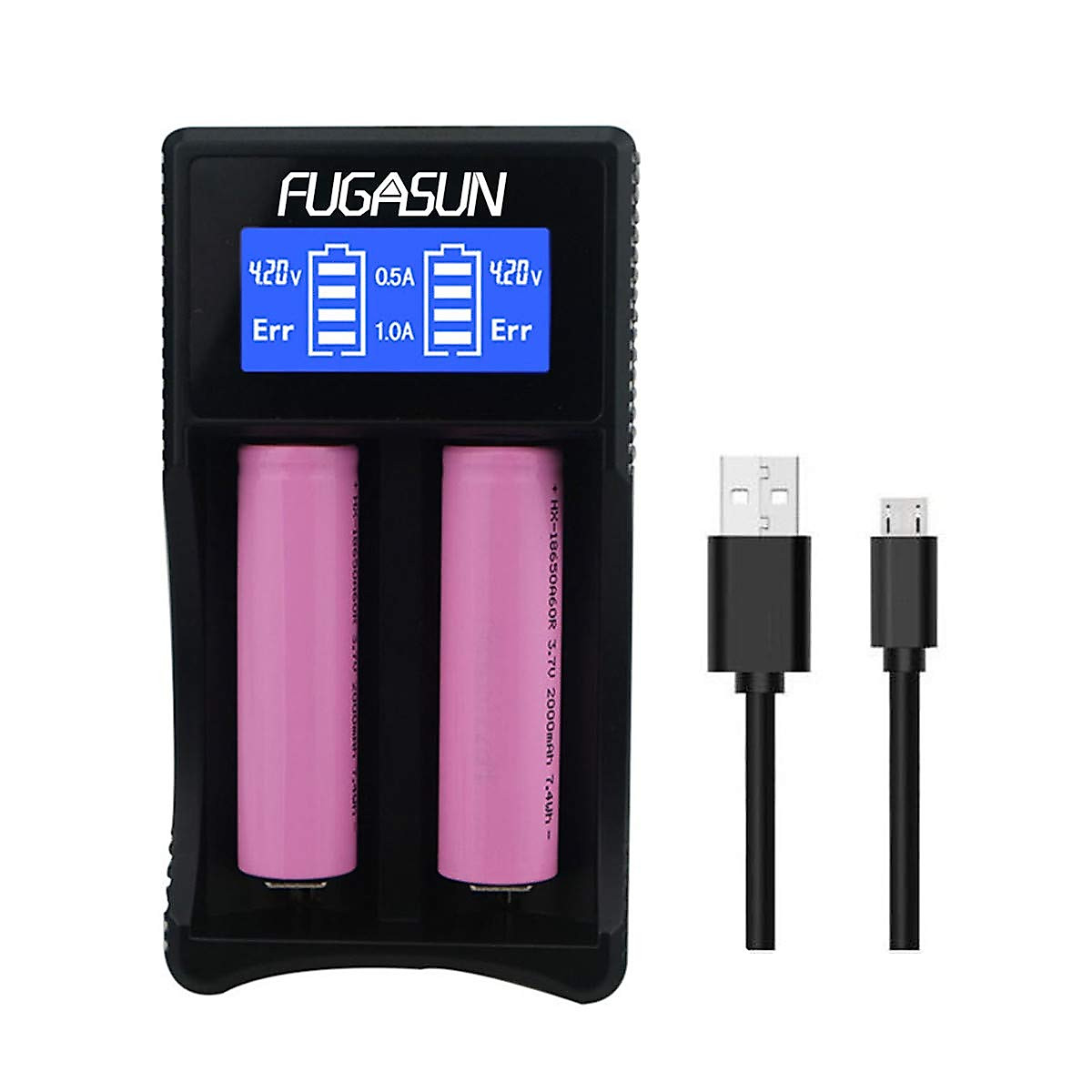 18650 Battery Charger, LCD Intelligent 18650 USB Battery Charger for Li-ion/Ni-MH/Ni-Cd 26650,22650,20700,18650,18490,18350,17670,17500,16340(RCR123),14500,10440 (USB Charger with Adapter)
