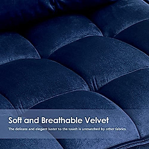 MCombo Accent Chair with Ottoman, Velvet Modern Tufted Wingback Club Chair, Upholstered Leisure Chairs with Metal Legs for Bedroom Living Room 4079 (Blue)