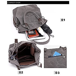 Eamom canvas tote bag for women hobo crossbody bags shoulder purses and handbags large capacity travel bag (Gray)