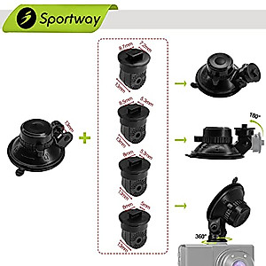 Sportway S504 Suction Cup Dash Cam Mount Holder (5th Gen) with 4pcs 360 Rotating Joints for Apeman Ssontong Biuone iZEEKER HaHoco and Most Other Car Dash Cameras