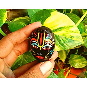 Decorated Stone Krishna Laddu Gopal Ji Painted Black Stone Shaligram Shaligram Shila Religious Gifts Ritual Object for Home Temple and Gifting Decorative Showpiece