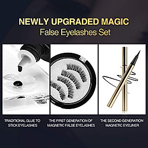 MAgic Magnetic Eyelashes and Eyeliner Kit 3D 5D Natural Look False Lashes No Glue Needed NO Magnetic Need NO Add Weight 7 Pairs Eyelash Kityeliner Pen (Blue)