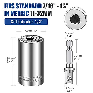 URGENEX Universal Socket Wrench Set (11-32mm 7-19mm) Professional Sockets Tools Multi-function Wrench Repair Kit with Power Drill & Ratchet Wrench Adapter Chrome Vanadium Steel (4PCS)