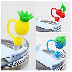 Meitesti Silicone Straw Cover for 10mm Straw Covers Cap for Stanley Cup Accessories, Cute Straw Topper for Tumblers Straw Cap Stopper for Reusable Straws Tip Lids (5pcs fruit straw cap)