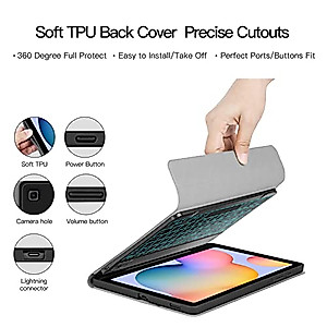 Keyboard Case for Samsung Galaxy Tab S6 Lite 10.4" 2024/2022/2020, Smart case with 7color Backlight Detachable Wireless Keyboard Cover with S Pen Holder (S6 LITE)