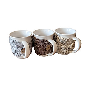 Coffee tea Mug Cozy gift box with 3 units, knitted mug cover, coffee mug sleeve, mug accesory