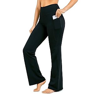 28"/30"/32"/34" Inseam Women's Bootcut Yoga Pants Long Bootleg High-Waisted Flare Pants with Pockets BlackFlare_30_Small Black
