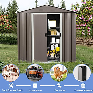Tzou Outdoor Metal Storage Shed with Window 8ft x 4ft Aluminum Frames Outdoor Storing Tools for Patio Lawn Backyard Trash Cans Grey One Size
