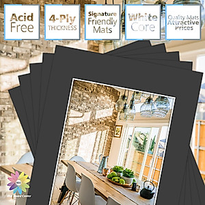 MBC Mat Board Center, Pack of 5, 11x14 for 8x10 Black Photo Picture Mat - Acid Free, 4-ply Thickness, White Core - for Pictures, Photos, Framing