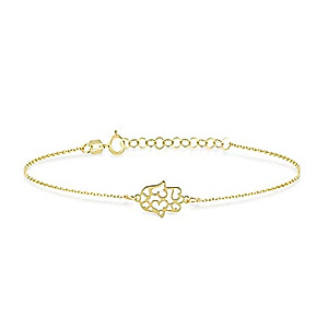 GELIN 14K Gold Hamsa Bracelet | 14k Yellow Gold Evil Eye Bracelets for Women, Adjustable 6-7"