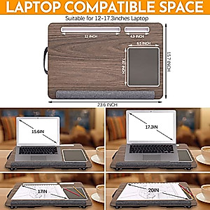 Lap Laptop Desk-Fits Up to 17.3 Inch Foldable Laptop Bed Tray Table with Adjustable Dual Cushion,Portable Wood Laptop Stand for Sofa Bed,Laptop Desk with Multifunctional Slot（Coffee Color）