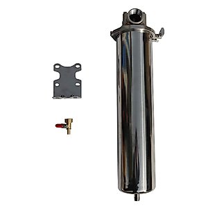 INTBUYING Heavy-Duty Filter Housing for 20"L cartridges 1.5"NPT inlet and outlet Corrosion-Resistant Stainless Steel Water Filter Housing with Bracket and a Drain Valve