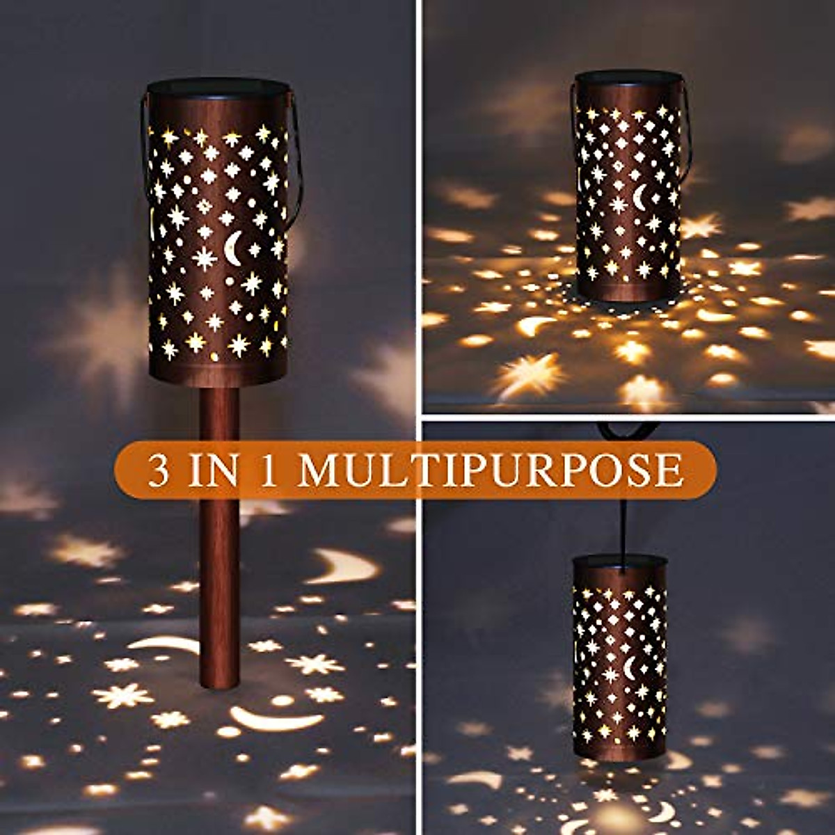 6 Pack Solar Light Outdoor Garden Patio Pathway Landscape Lights Yard Driveway Lawn Walkway Decoration Star Moon Solar Lantern Waterproof Outside Path Hanging Sidewalk Courtyard Bronze