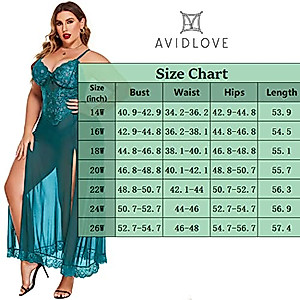 Avidlove Women's Plus Size Badydoll Lace Lingerie Long Dress Strap Chemise Nightgown Blue Green