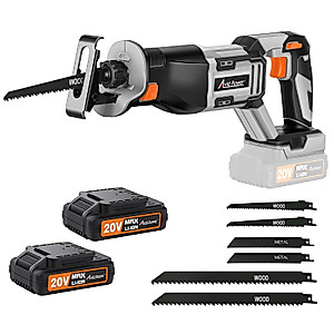 AVID POWER Reciprocating Saw, 20V Cordless Reciprocating Saw with Two 2.0Ah Batteries and Charger, 6 Saw Blades, Variable Speed, Battery Powered Saw for Woods/Metal/Plastic Cutting （Red）