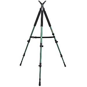 HUNTPAL Aluminum Hunting Shooting Stick Rifle Tripod Gun Rest with Removable 360° Horizontal Rotation 90° Swing Leg, Adjustable Telescope Monopod Bipod with V Yoke Head & Interchangeable Spike Feet