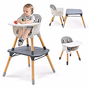 IKARE Wooden Baby High Chair W/Removable Tray & Safety Harness, 5-in-1 Kids Chair Table Set/Booster Seat/Infant Feeding Chair | Grows with Your Child | Adjustable Legs | Modern Wood Design (Gray)