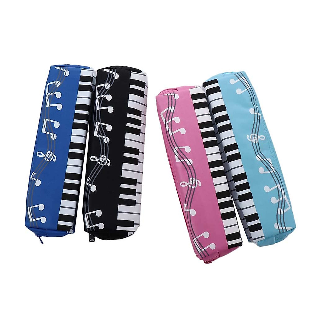 Oxford Cloth Pencil Case,Single Layer Musical Pencil Cases, Square Single Layer Music Notes Piano Keyboard Pencil Case(black)
