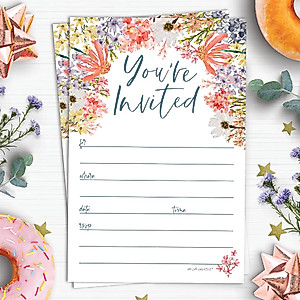 Wildflower Invitations With Envelopes (20 Count) - Floral Boho Garden Theme For Bridal Shower, 1st Birthday, Adult Birthday, Brunch or Baby Shower