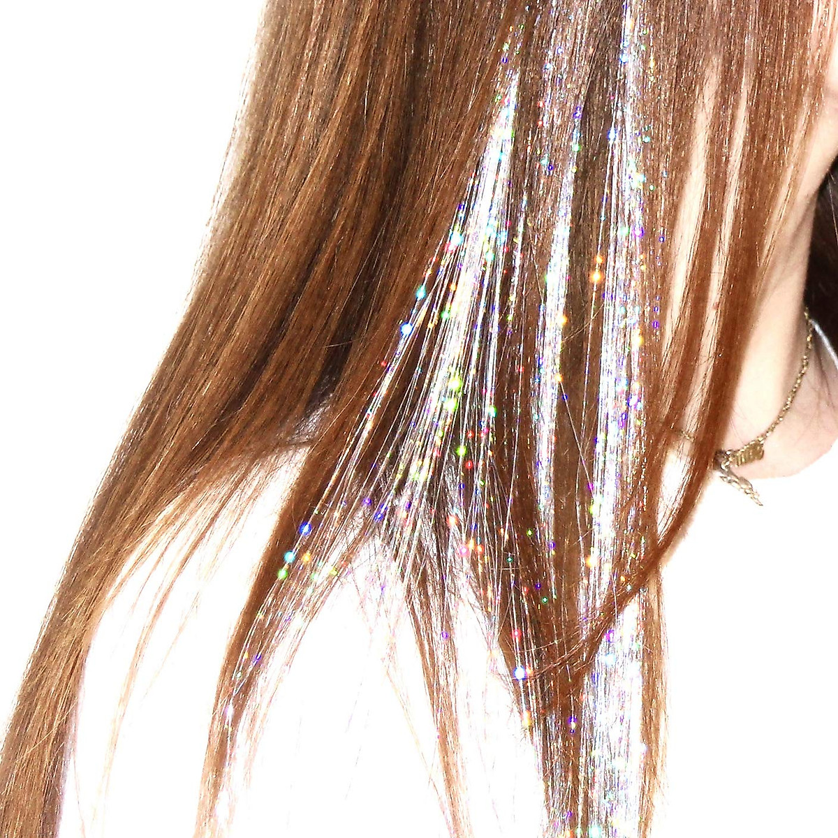 47" Holographic Hair Tinsel Kit Shining Silver Professional Sparkle Heat-Resistant Silk Hairpieces, Hair Accessories for Girls, Party Hair, Gifts for Girls (1000 Strands, Shining Silver)