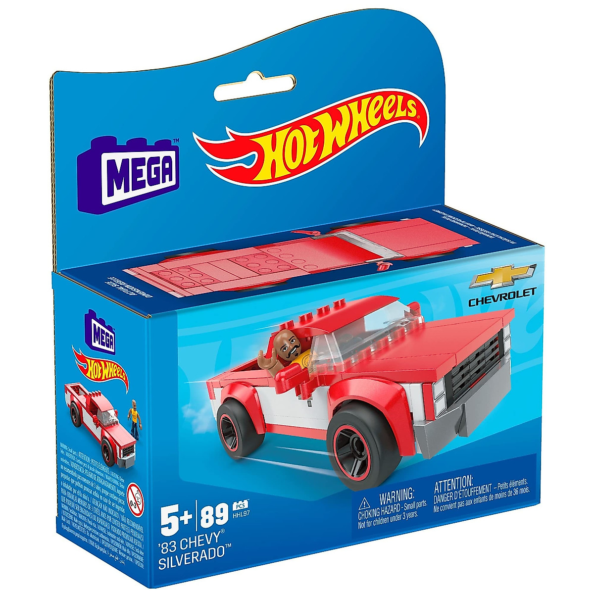MEGA Hot Wheels Building Toy Race Car Playset, 83 Chevy Silverado with 89 Pieces, 1 Micro Action Figure Driver, Red, Kids Age 5+ Years