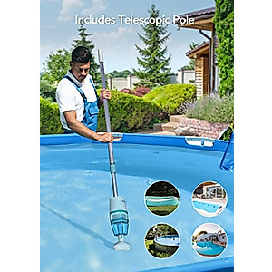 (2023 Upgraded) WYBOT Cordless Pool Vacuum with Telescopic Pole, Handheld Rechargeable Pool Cleaner for Deep Cleaning with 60 Mins Runtime, Powerful Suction, Ideal for Above Ground Pools/Spas/Hot Tubs