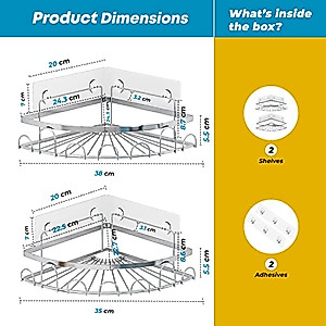 KESOL Corner Shower Caddy Shower Shelves 2 Pack, Wall Mounted Adhesive, Shower Organizer, No Drilling Bathroom Shelf with SUS304 Stainless Steel RustProof Water Proof Scratch Resistant