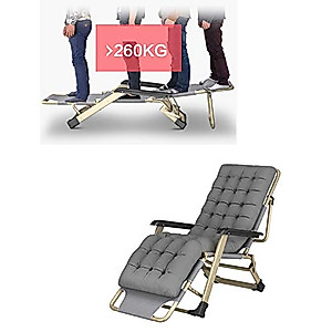 Oversize XL Reclining Chair Folding Zero Gravity Lounge Chair Deck Chairs Cotton Cushion for Garden Outdoor Patio Sun Loungers Bed Recliner Loading up to 300kg with Head Pillow in Gray