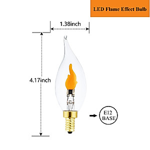 Sunaiony Flickering Candle Light Bulbs E12 LED Flame Bulb, Flicker Light Bulbs Candelabra Base Christmas Small Flame Light Bulbs, 6 Pack