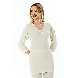WoolCo. Merino Wool Undershirt for Women, 3/4 Sleeve Top, Tunic Length | 185 Lightweight Base Layer, Thermal Underwear (X-Large)