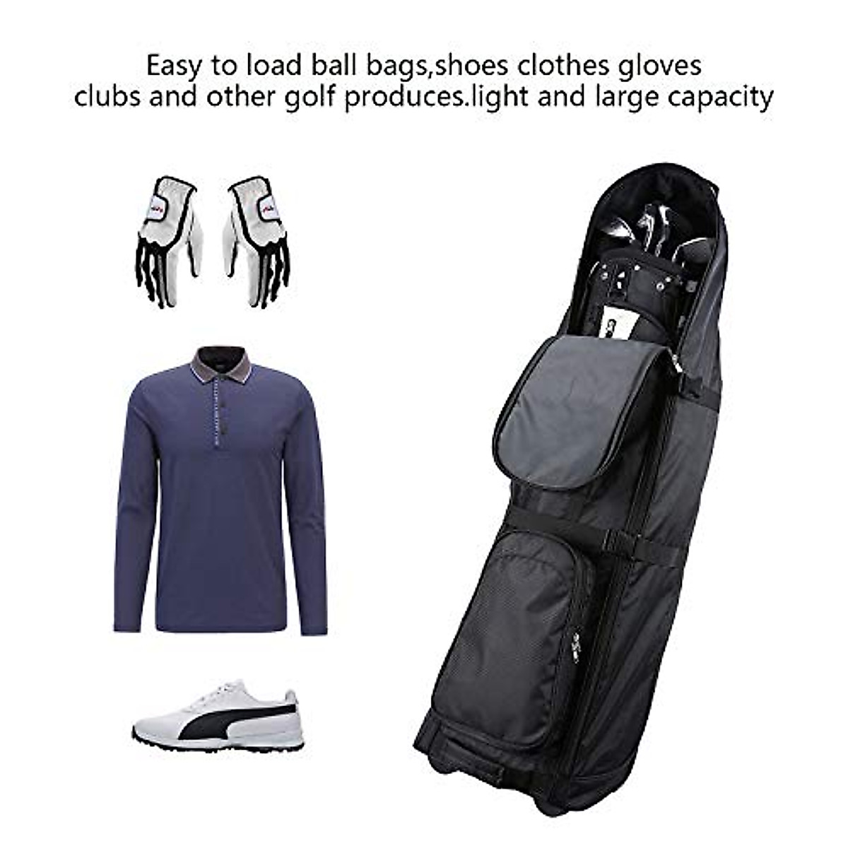 LONGCHAO Golf Travel Cover- Foldable Golf Bag Portable Golf Travel Bag with Wheel Lightweight Oxford Cloth (Black)