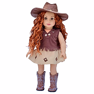 - Cowgirl - 4 Piece 18 inch Doll Outfit - Cowgirl Hat, Skirt, Top and Cowgirl Boots - (Doll Not Included)