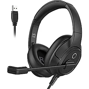 Headset with Microphone for PC, USB Computer Headsets AI-Powered Environmental Noise Cancelling Headphone with Busylight, Mic Mute Boom & Volume Control, Wired Over-Ear Headset for Laptop/Work/Office