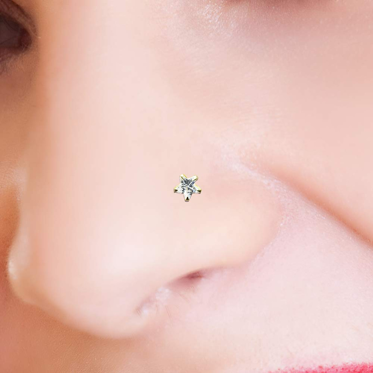 PiercingPoint 9ct Solid Yellow Gold Claw Set 3MM Star CZ Stone 22Gauge(0.6MM) Length L-Shape Nose Stud